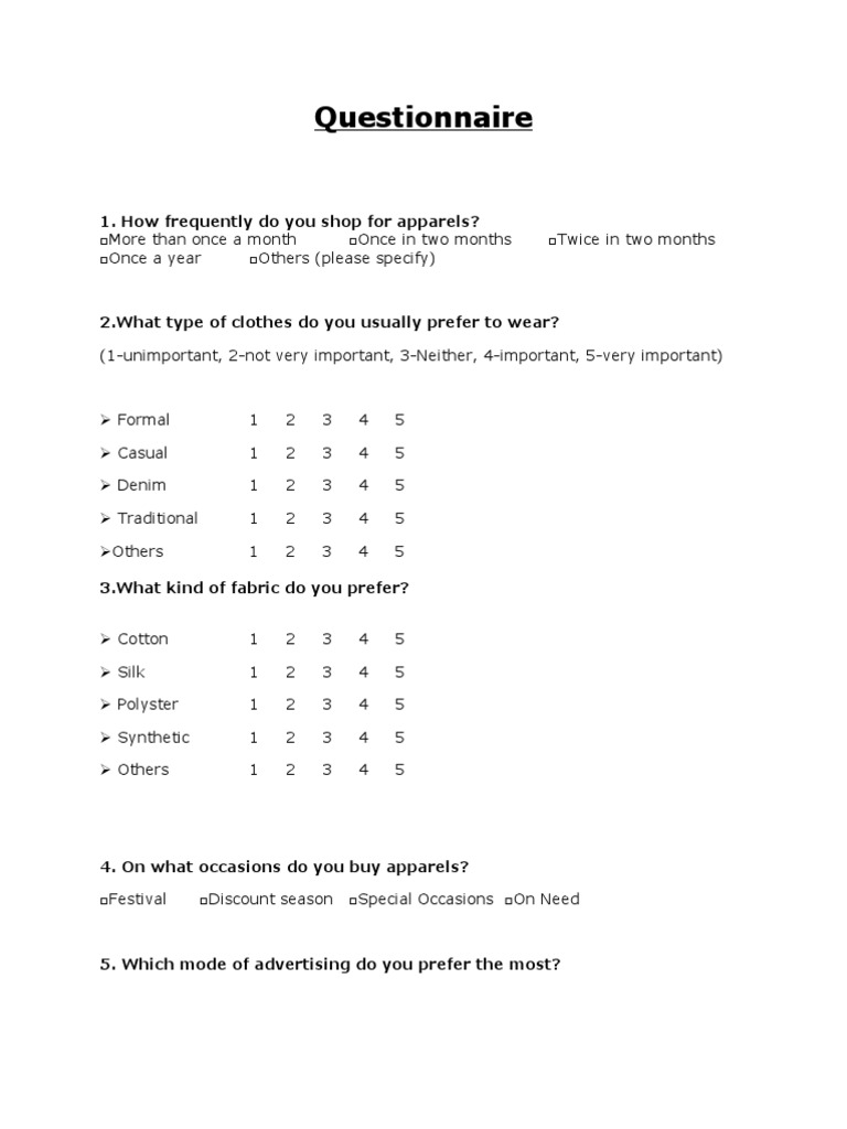 Apparel Shopping Preferences Survey | PDF | Self-Improvement