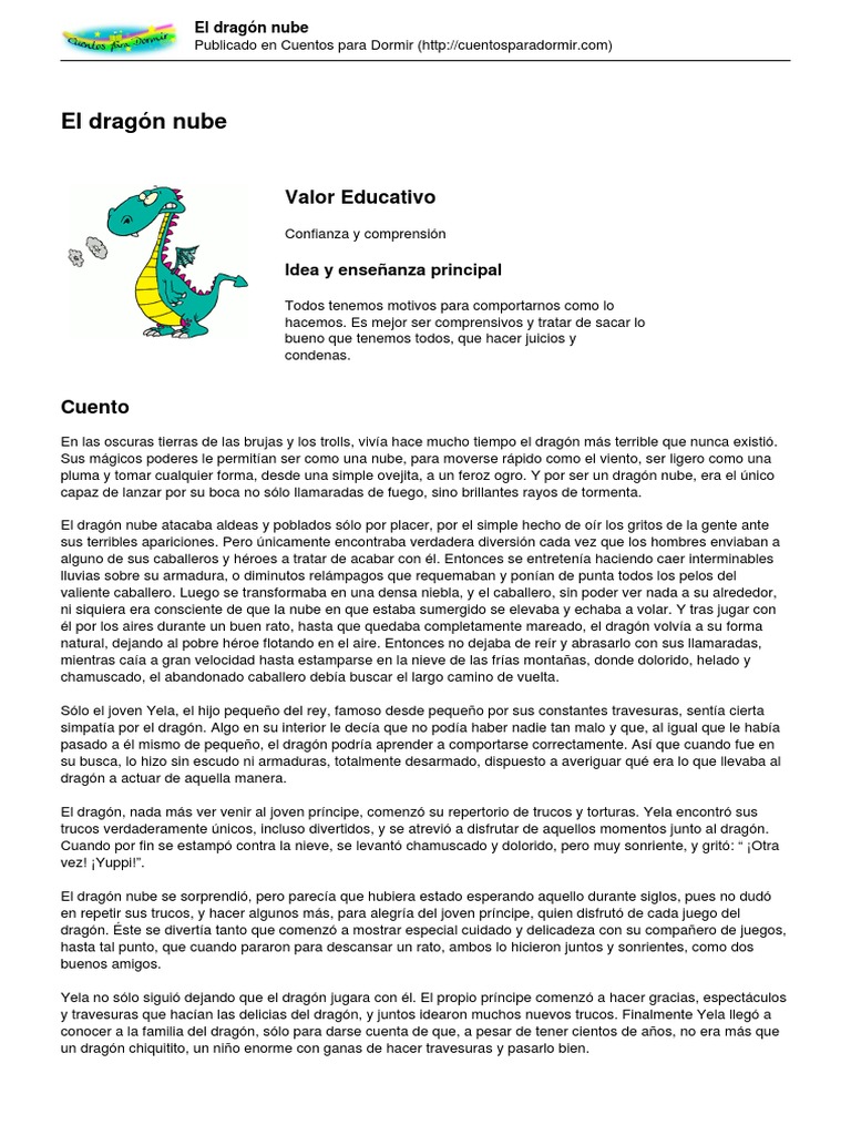 Cuento El Dragón Nube Pdf Relámpago Continuar