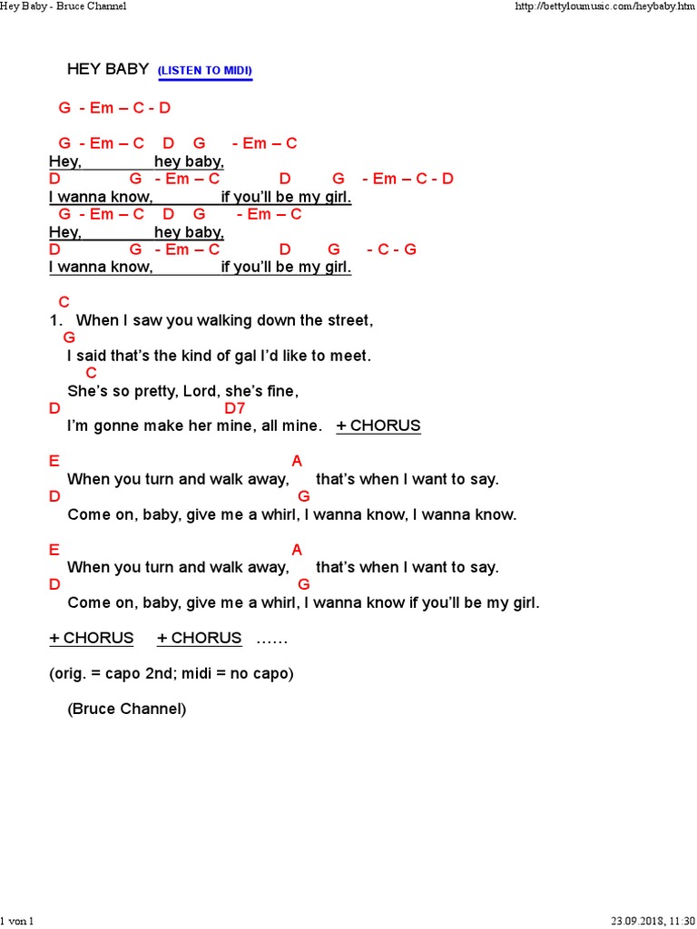 Hey Baby Lyrics & Chords Guide | PDF
