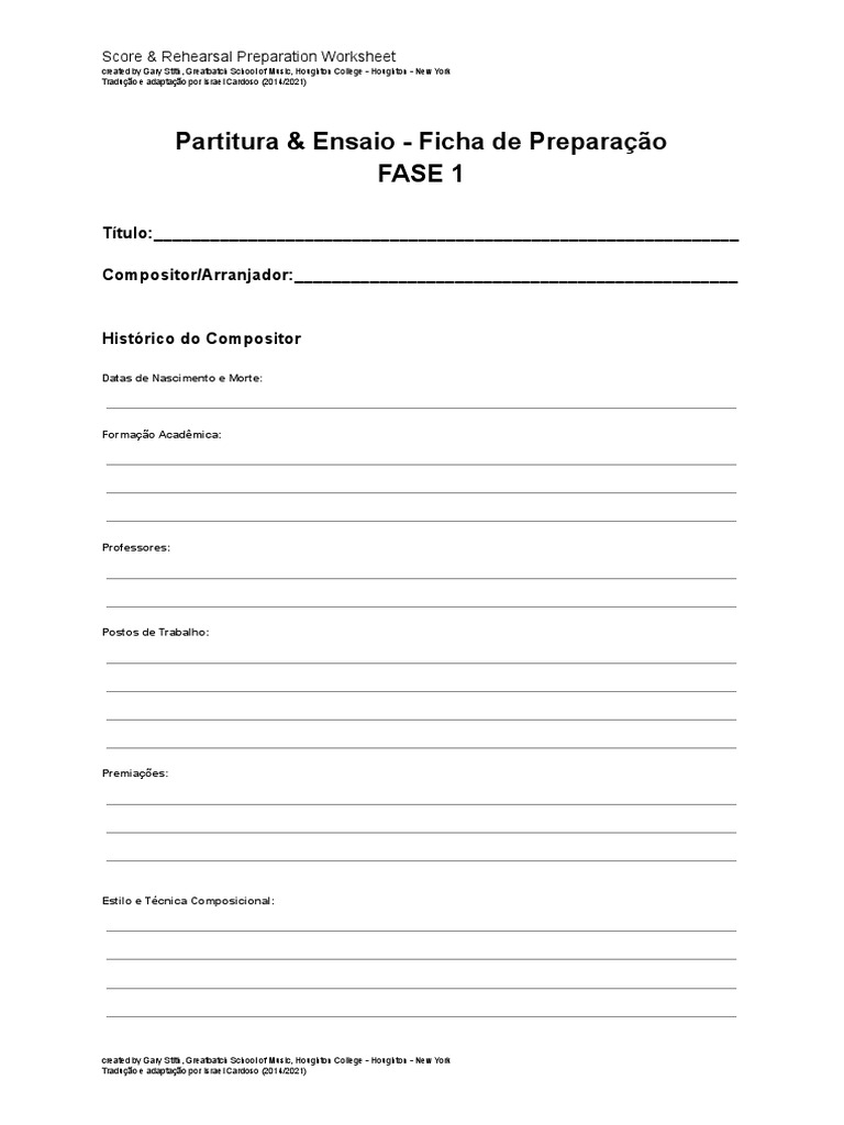 Partitura & Ensaio - Ficha de Preparação - GARY STITH - Versão Completa ...