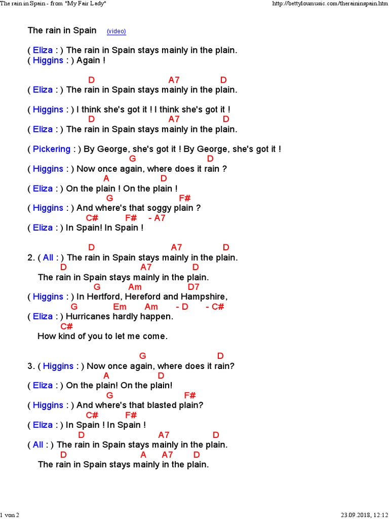 The Rain in Spain - My Faie Lady | PDF | Musical Compositions | Songs