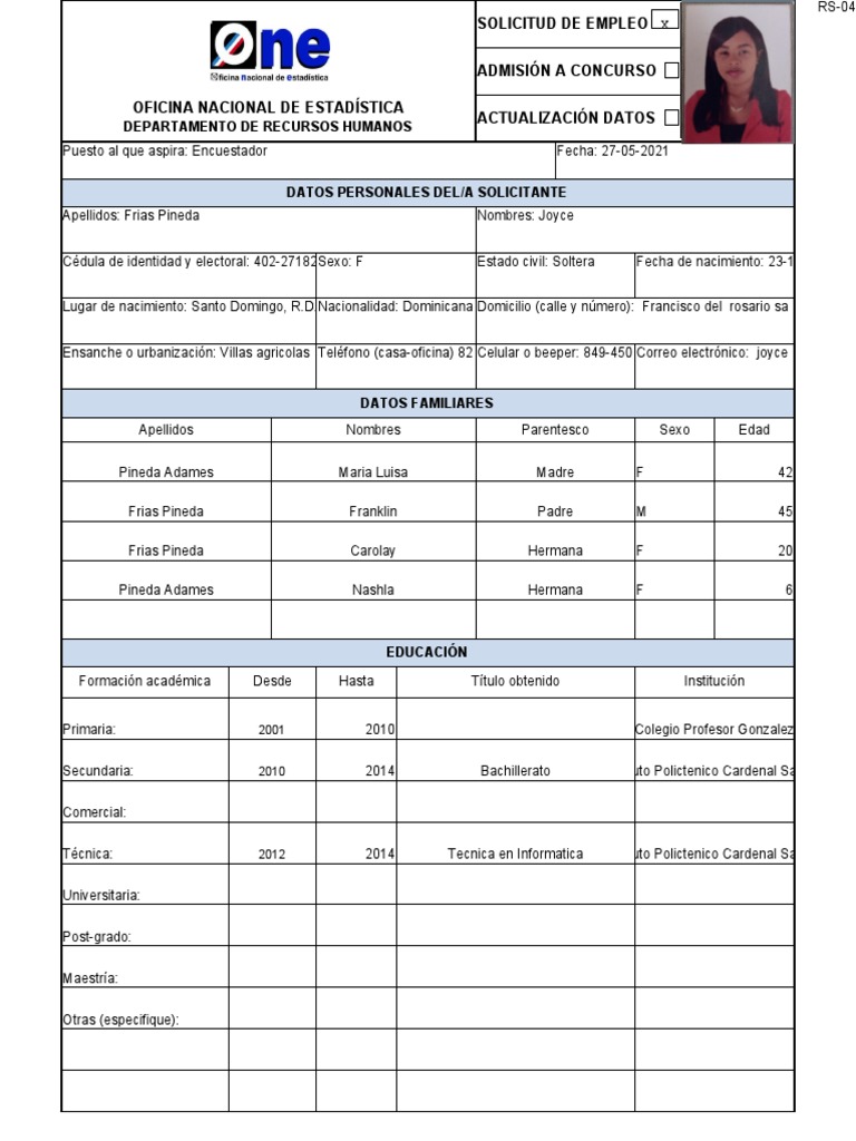 Formulario de Solicitud Empleo | PDF