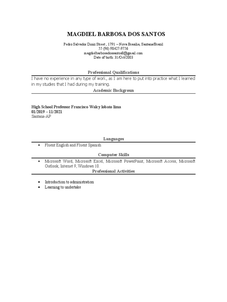 Modelo CV Editável (Inglês-) Pronto | PDF
