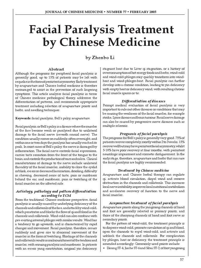 Facial Paralysis Treatment by Chinese Medicine | PDF | Traditional ...