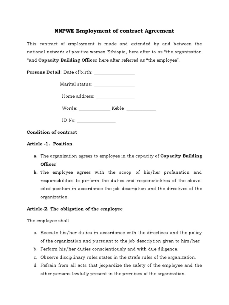 NNPWE Employment of Contract Agreement | PDF | Employment | Justice