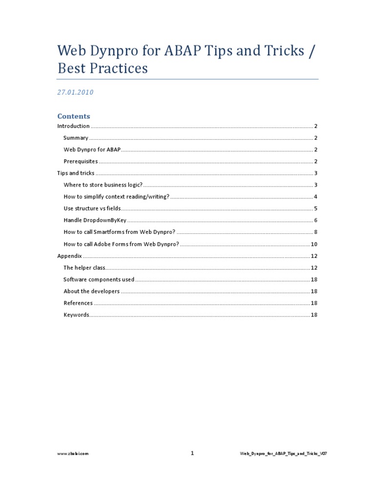 ABAP Web Dynpro Tips & Best Practices | PDF | String (Computer Science) | World Wide Web