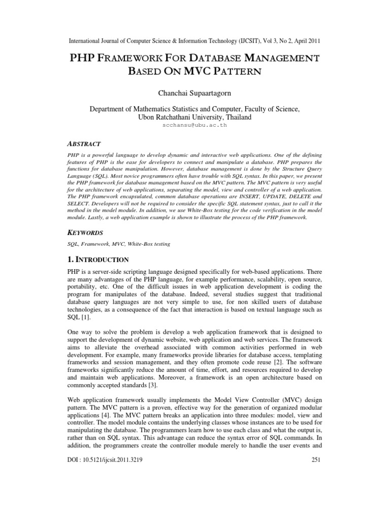 PHP Framework For Database Management Based On MVC Pattern | PDF ...