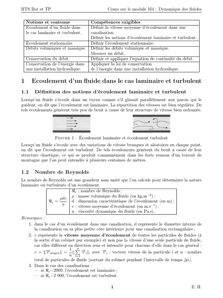 Dynamique des Fluides en BTS Bâtiment et TP | PDF | Écoulement ...