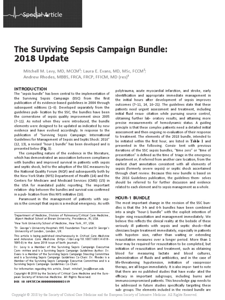 Levy2018 Surviving Sepsis Camapign 2018 | PDF | Sepsis | Shock ...