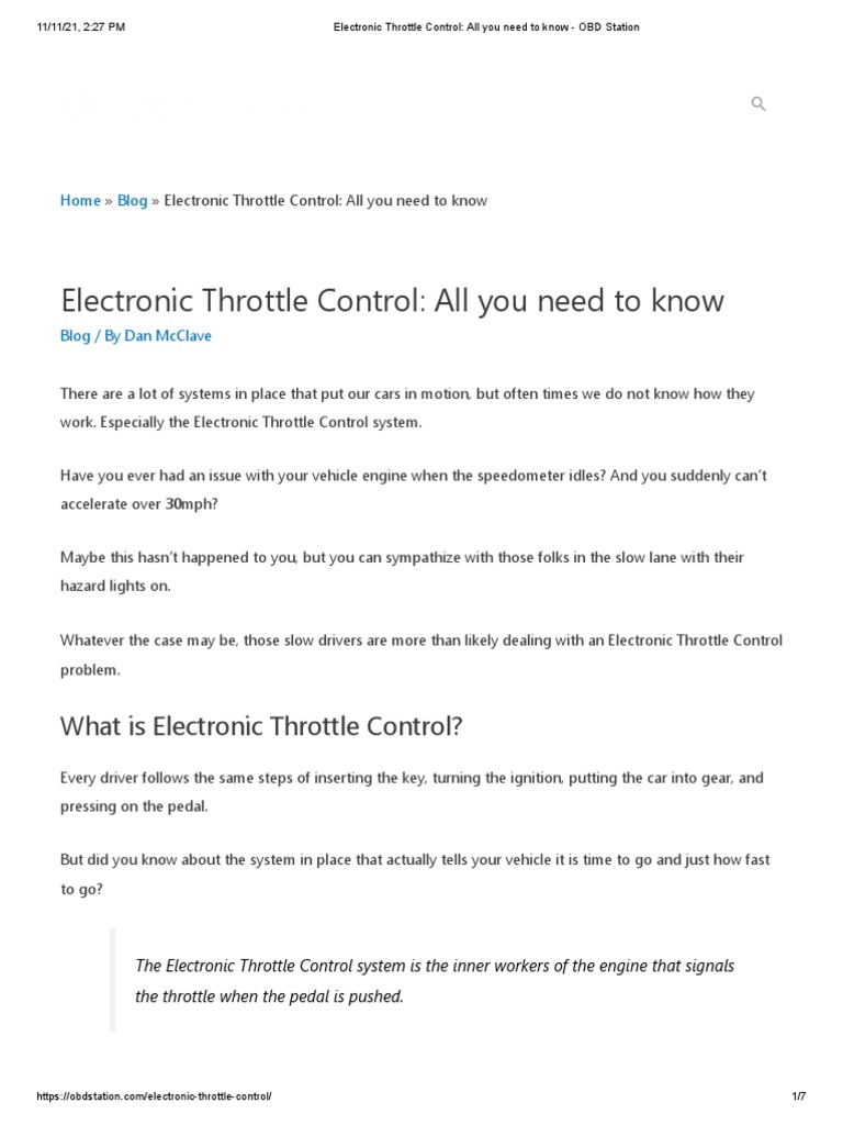 Electronic Throttle Control - All You Need To Know - OBD Station | PDF ...
