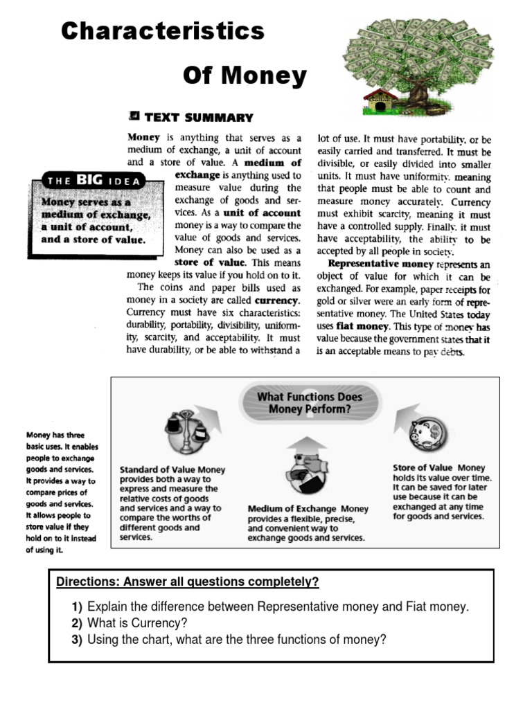 Characteristics and Functions of Money | PDF | Money | Currency