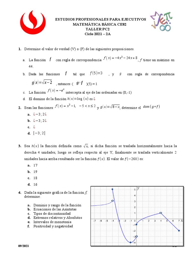 Ce82 2021 - 2a - Taller - PC2 | PDF | Función (Matemáticas) | Pendiente