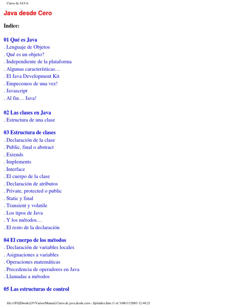 Manual Curso de Java Desde Cero | PDF | Objeto (informática) | Java ...