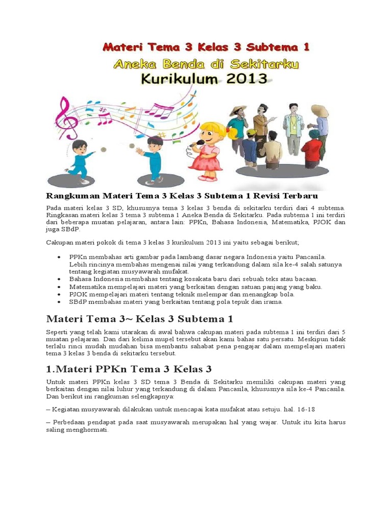 Rangkuman Materi Tema 3 Kelas 3 Subtema 1 Revisi Terbaru | PDF