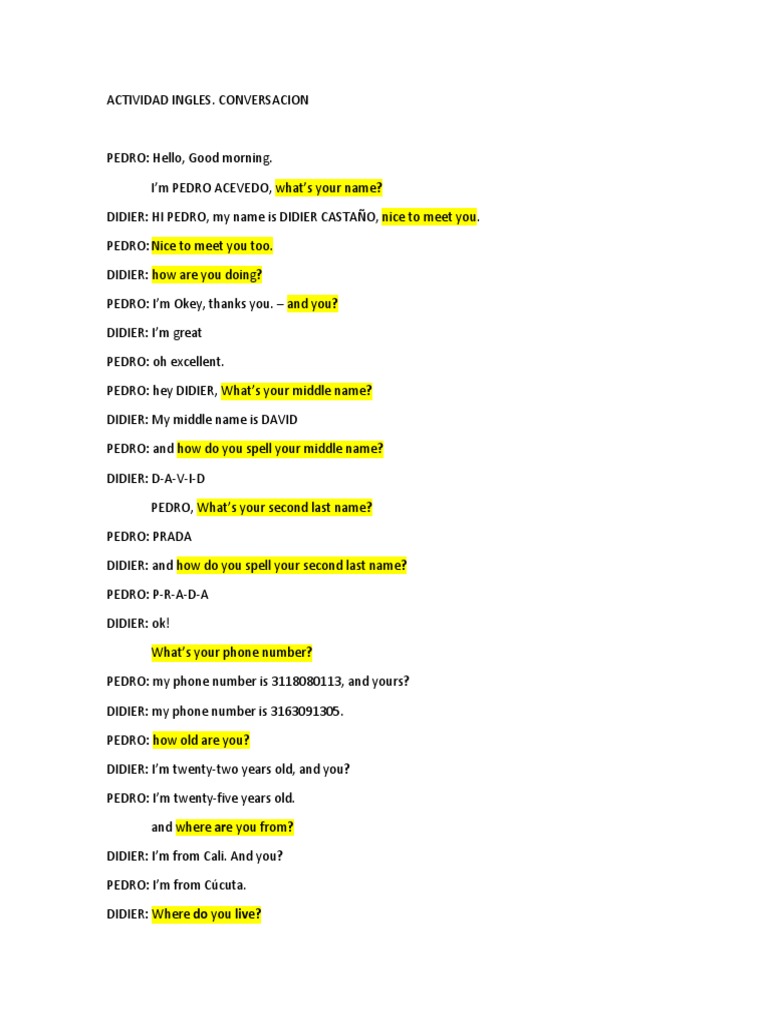 Actividad Ingles Conversacion | PDF | Art | Lifestyle