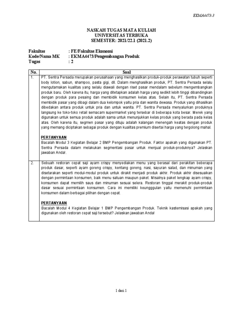 Soal Ekma4473 tmk2 3 | PDF