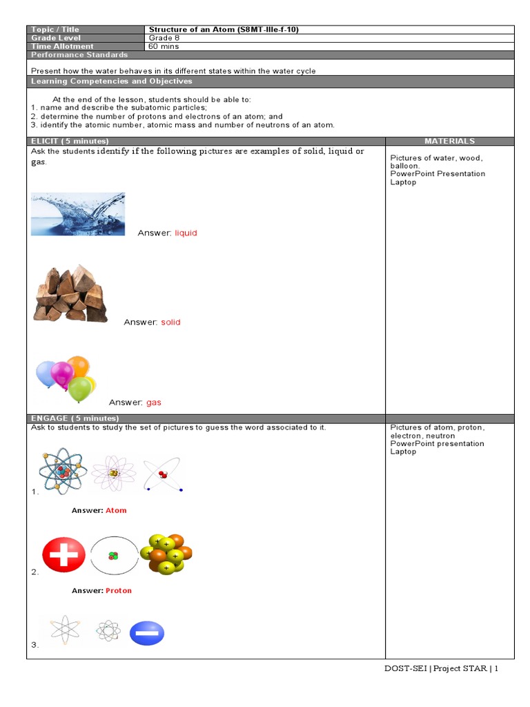 7E-LESSON-PLAN-MODULE-2-Structure of An Atom | PDF | Proton | Atoms