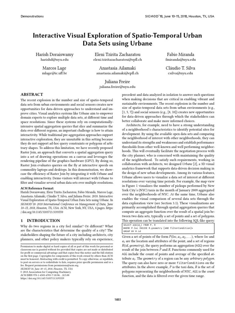 Interactive Visual Exploration of Spatio-Temporal Urban Data Sets Using Urbane | Download Free ...