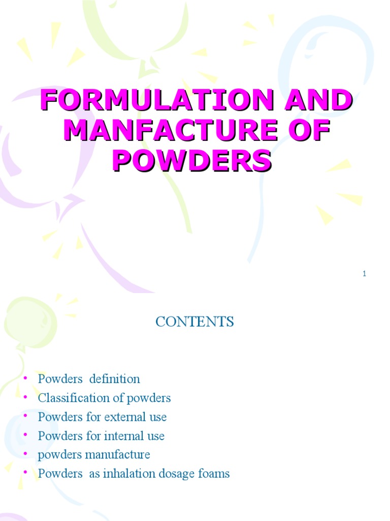 Formulation and Manfacture of Powders | PDF | Chemistry | Chemical ...