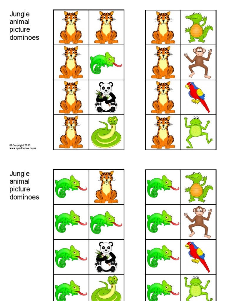 Jungle Animal Picture Dominoes: WWW - Sparklebox.co - Uk | PDF