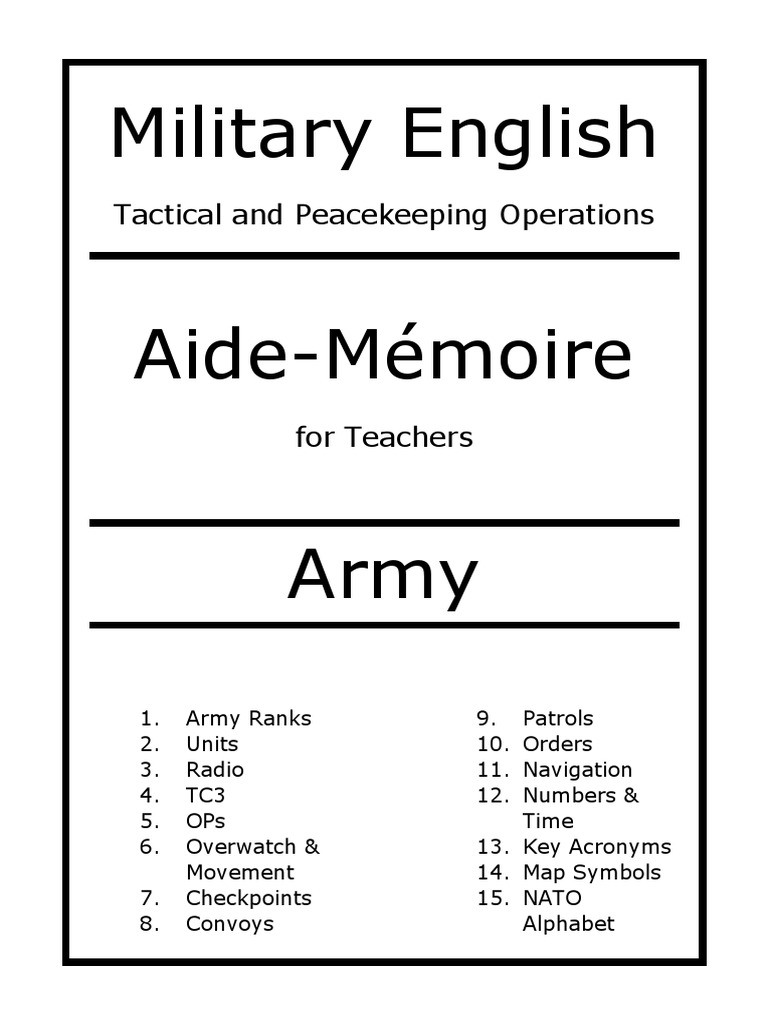 Army Tactical Vocabulary Aide-Mémoire | PDF | Reconnaissance | Company ...
