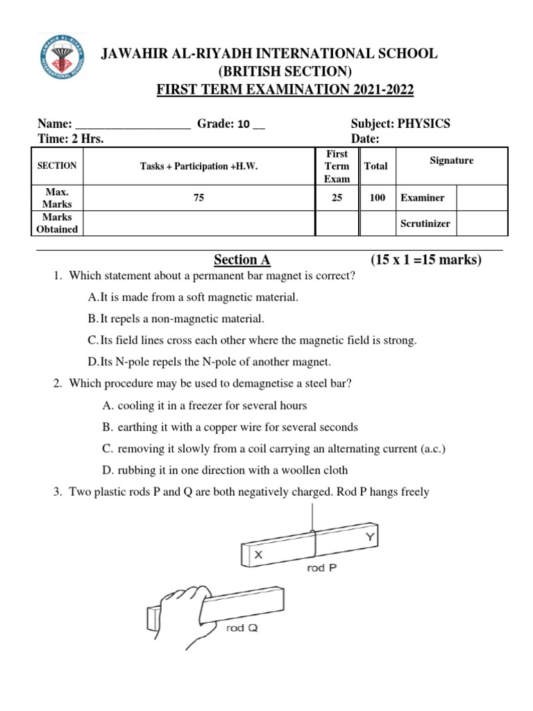 PHYSICS - 10 First Term Examination | PDF | Voltage | Electrical ...
