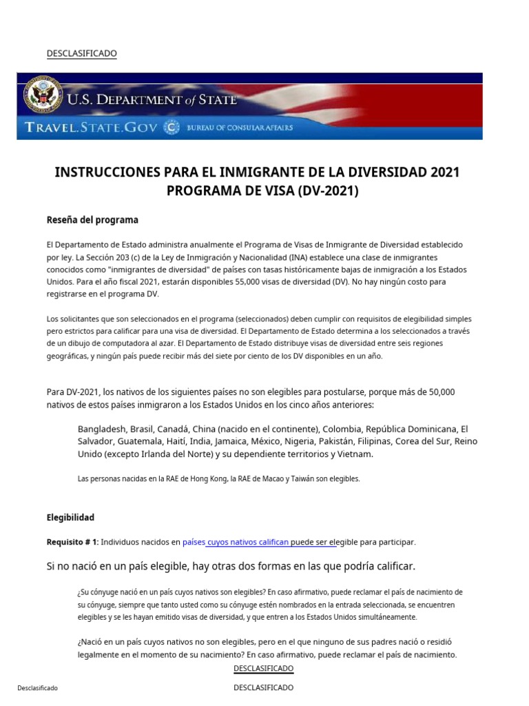 DV 2021 Instructions English - En.es | PDF | Visa de viaje | Internet