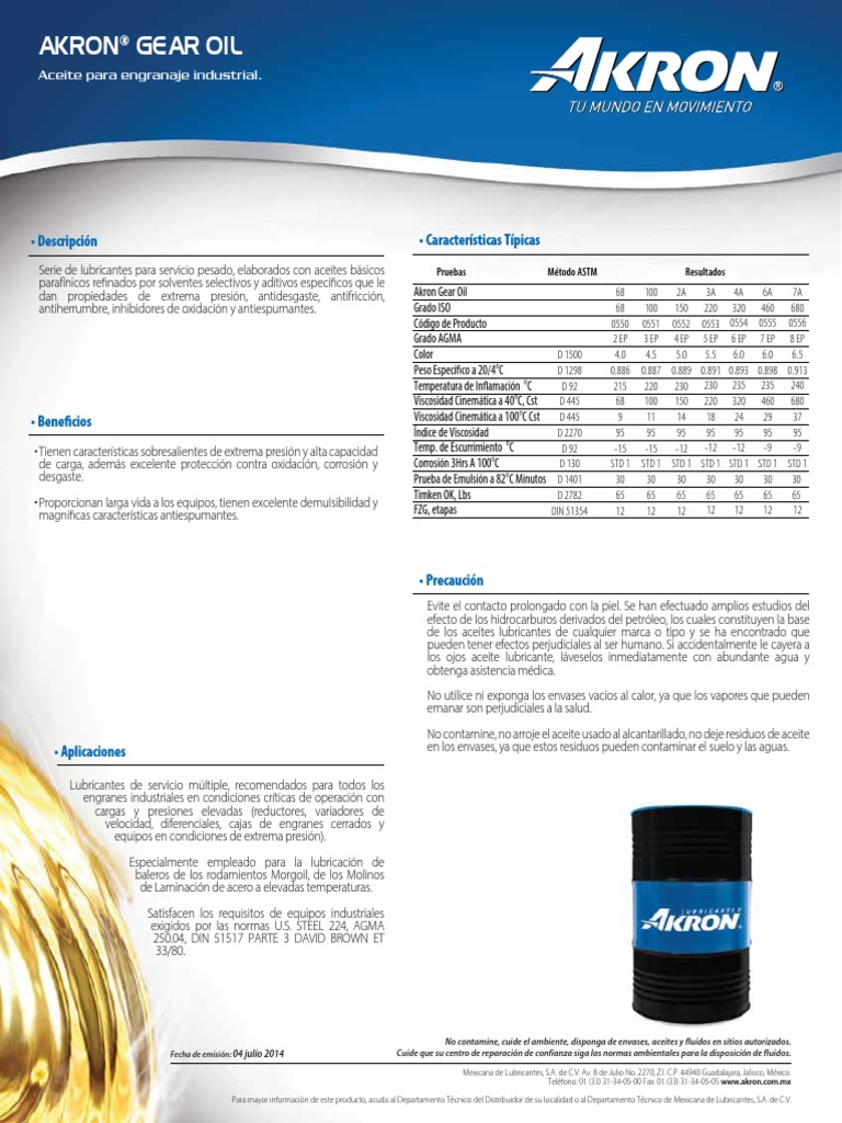 Akron Gear Oil-1 | PDF | Lubricante | Química
