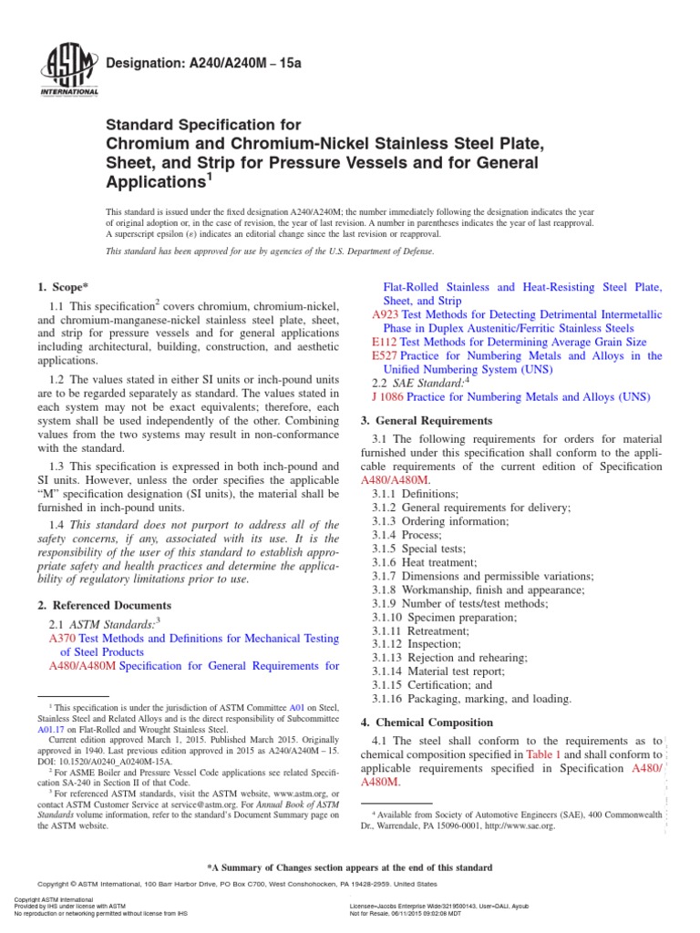 Astm 240 | PDF | Stainless Steel | Specification (Technical Standard)