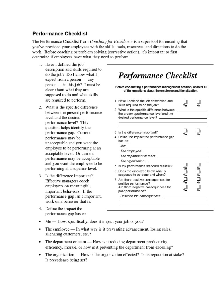 Performance Checklist | PDF | Behavior | Employment