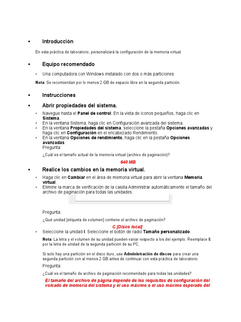 11.2.5.8 Lab - Manage Virtual Memory | PDF | Ventana (informática) | Archivo de computadora