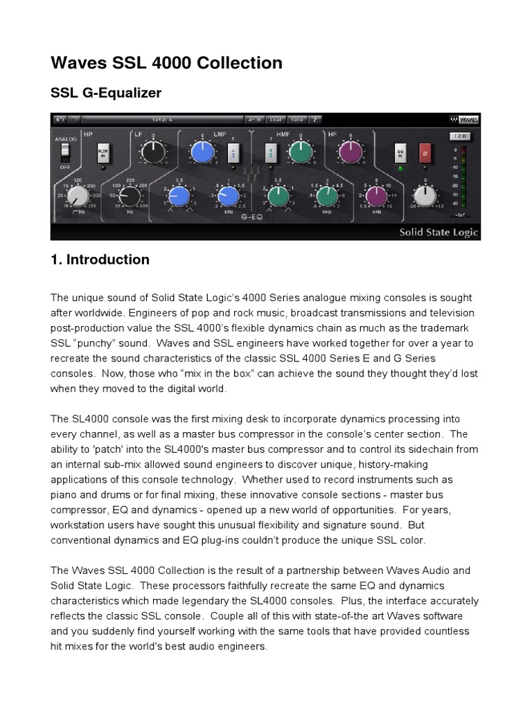Waves SSL 4000 Collection | PDF | Equalization (Audio) | Recording