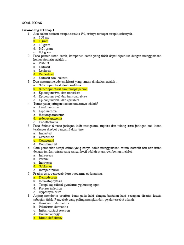 Soal Koas Gelombang 8 Tahap 1 | PDF | Kajian Bahasa Asing | Kesehatan Holistik