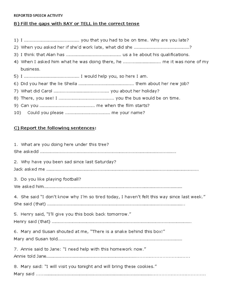 Reported Speech Activity | PDF