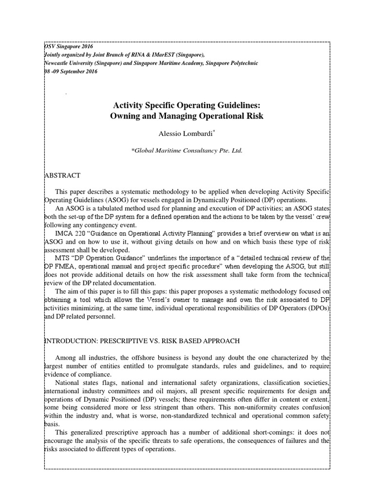 OSV Singapore 2016: Activity Specific Operating Guidelines for Managing ...