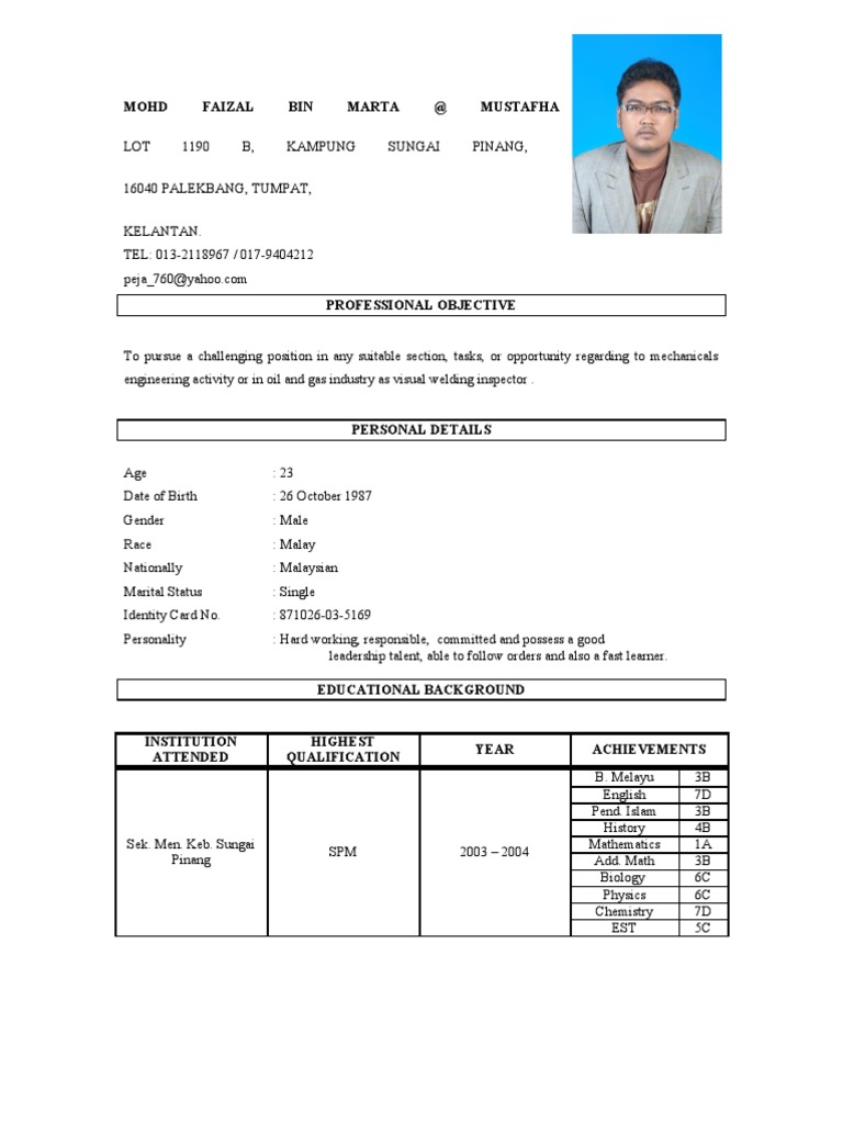 Resume Faizal B Marta at Mustafha For NDT and Welding Inspection | PDF | Engineering | Physics