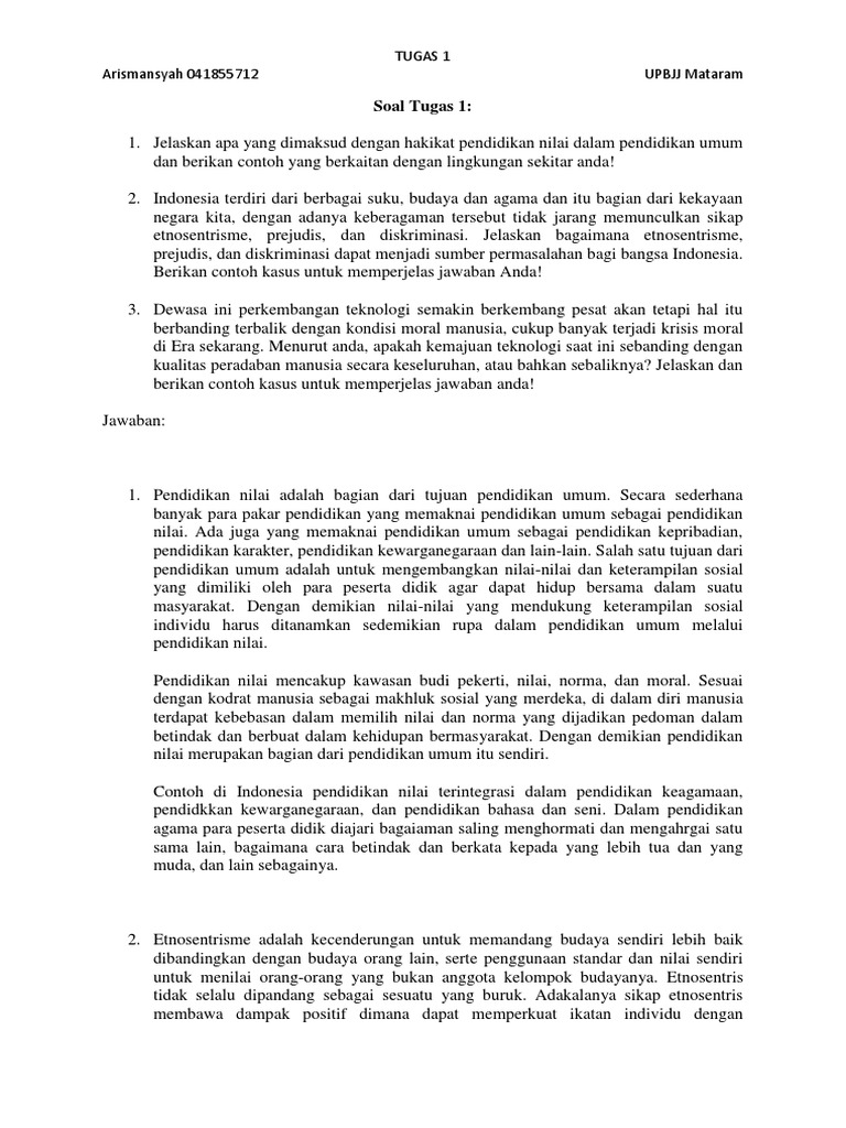 Tugas 1 Ilmu Sosial Budaya Dasar Arismansyah 041855712 | PDF | Ilmu Sosial | Sains & Matematika