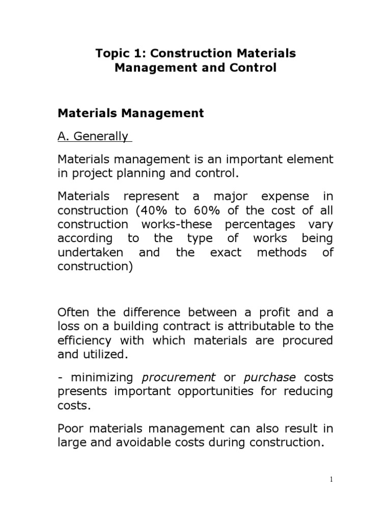 Topic 1: Construction Materials Management and Control | PDF | Profit ...