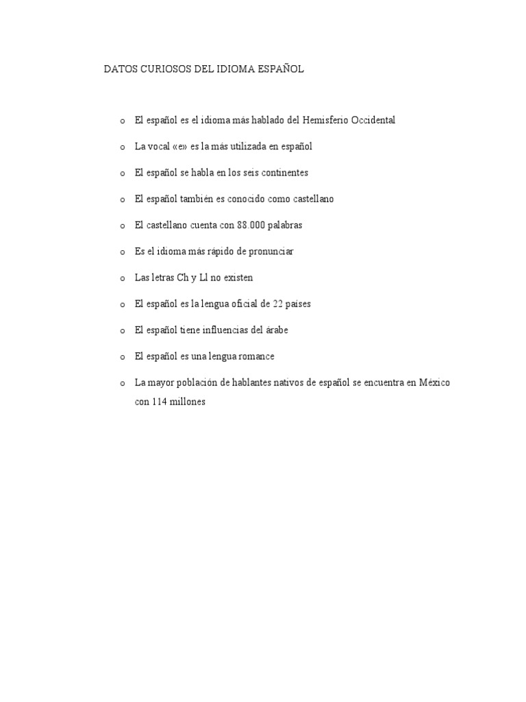 Datos Curiosos Del Idioma Español Pdf