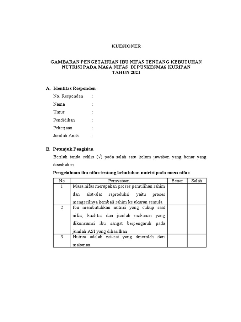 Kuesioner, Dummy Tabel Dan Master Tabel Nurdani | PDF