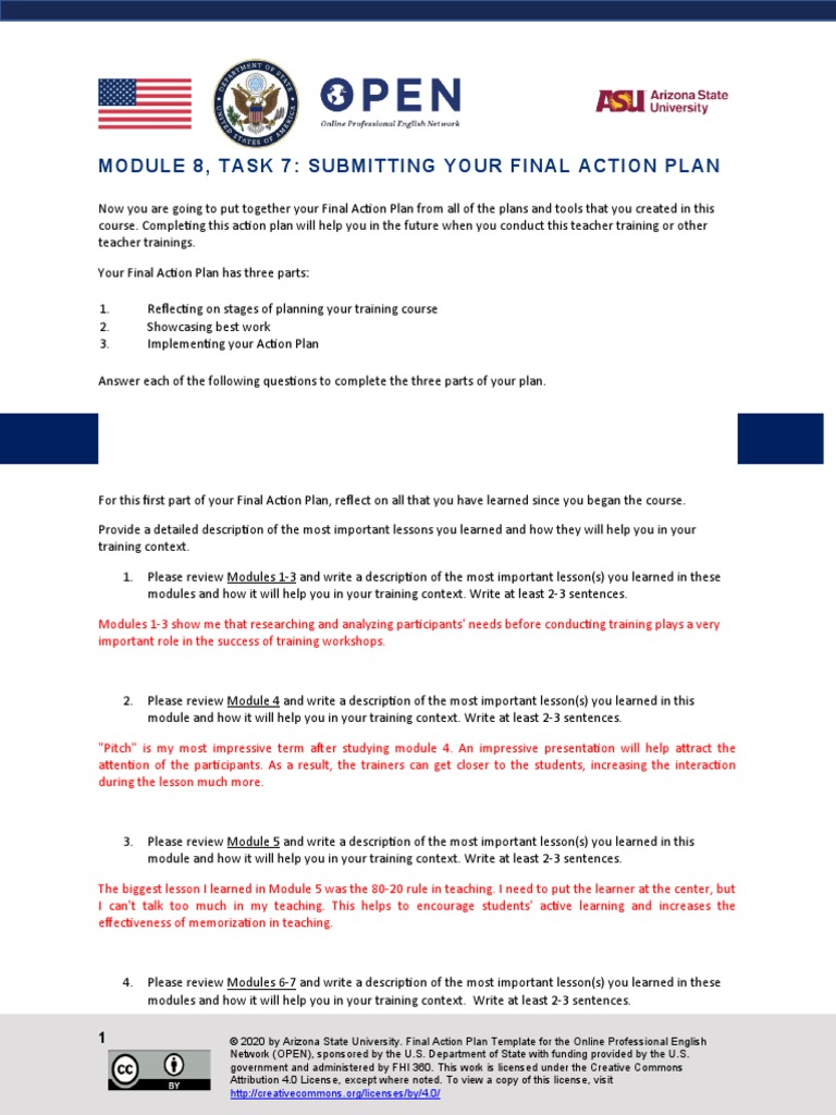 Module 8, Task 7: Submitting Your Final Action Plan: PART 1 Reflect On ...
