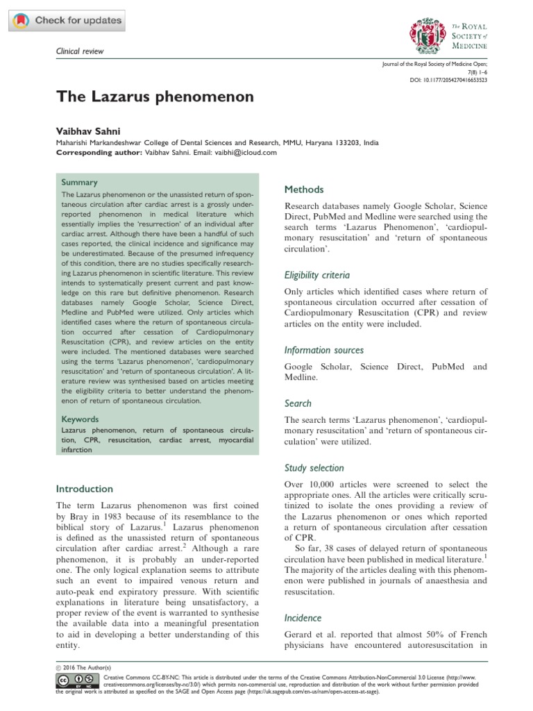 The Lazarus Phenomenon | PDF | Cardiopulmonary Resuscitation | Ischemia