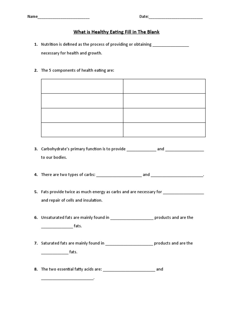 Healthy Eating Worksheet for Kids | PDF | Self-Improvement