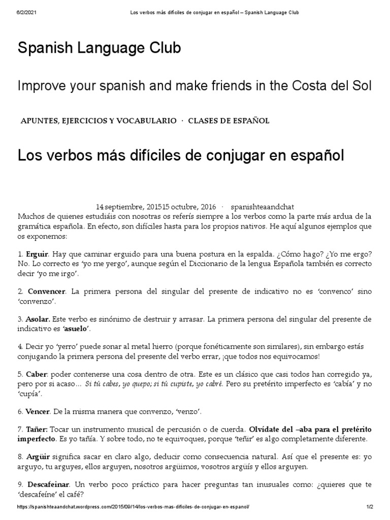 4.3. Spanish Language Club. Los Verbos Más Difíciles de Conjugar en ...