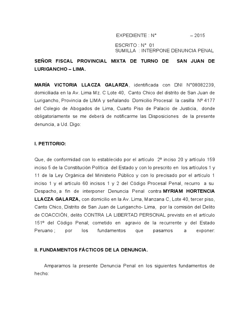 Denuncia Penal | PDF | Derecho penal | Policía