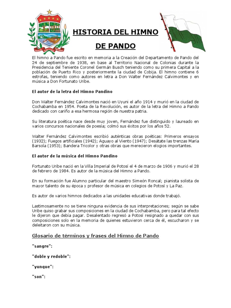 Historia Del Himno de Pando y Beni | PDF