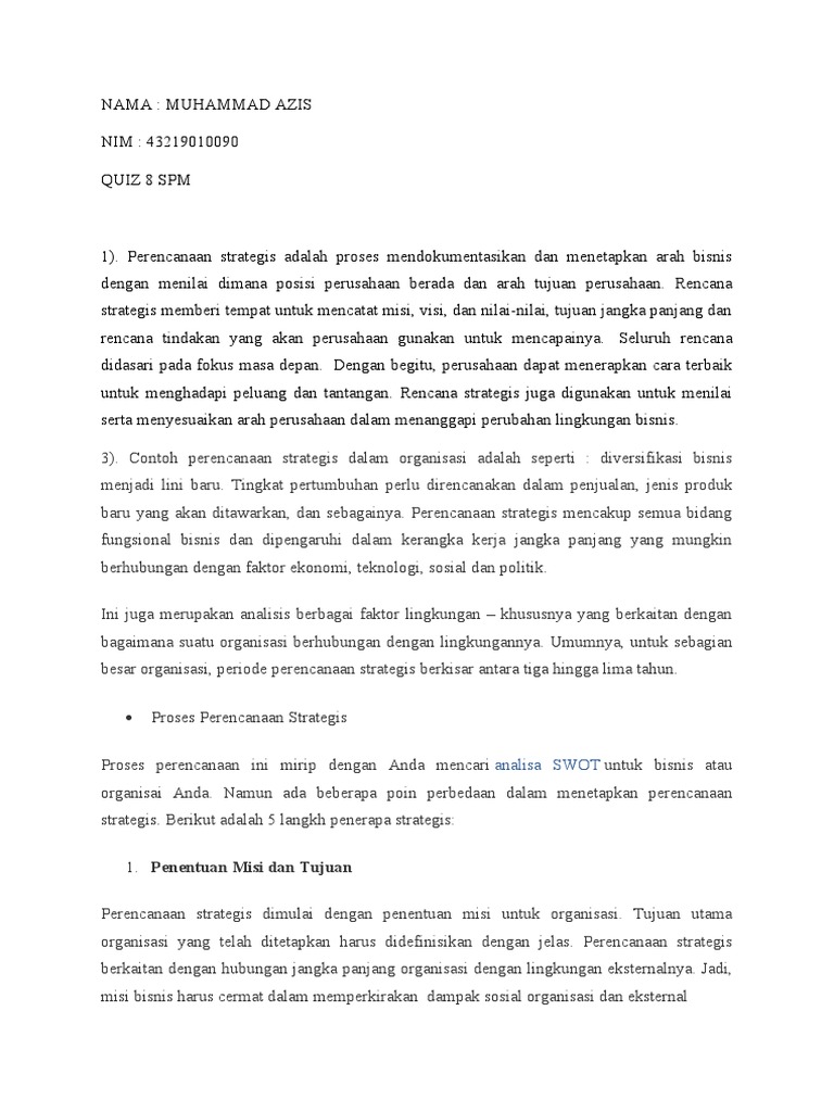Proses Perencanaan Strategis SPM | PDF