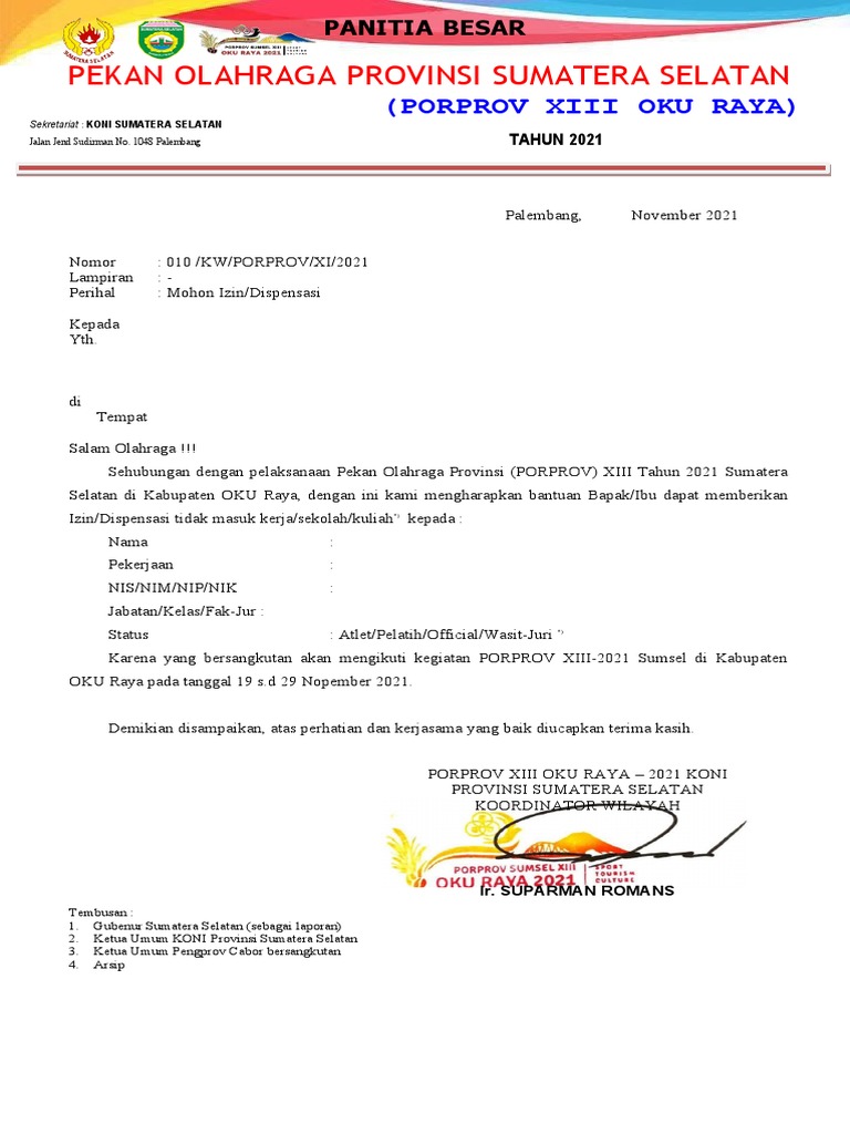 Kop Surat PB Porprov 2021 Oku Raya | PDF