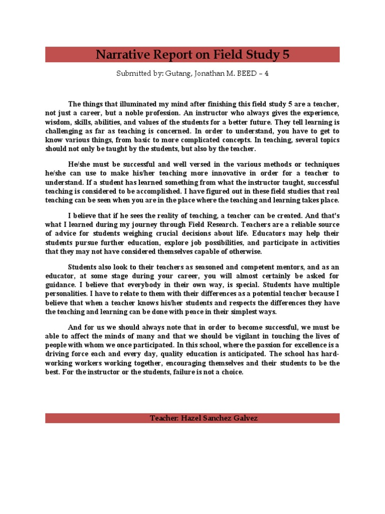 Narrative Report On Field Study5 | PDF | Teachers | Mentorship