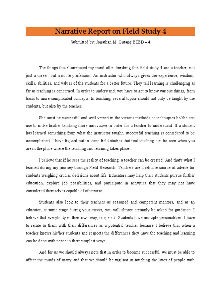 Narrative Report On Field Study 4 Yee | PDF | Teachers | Mentorship